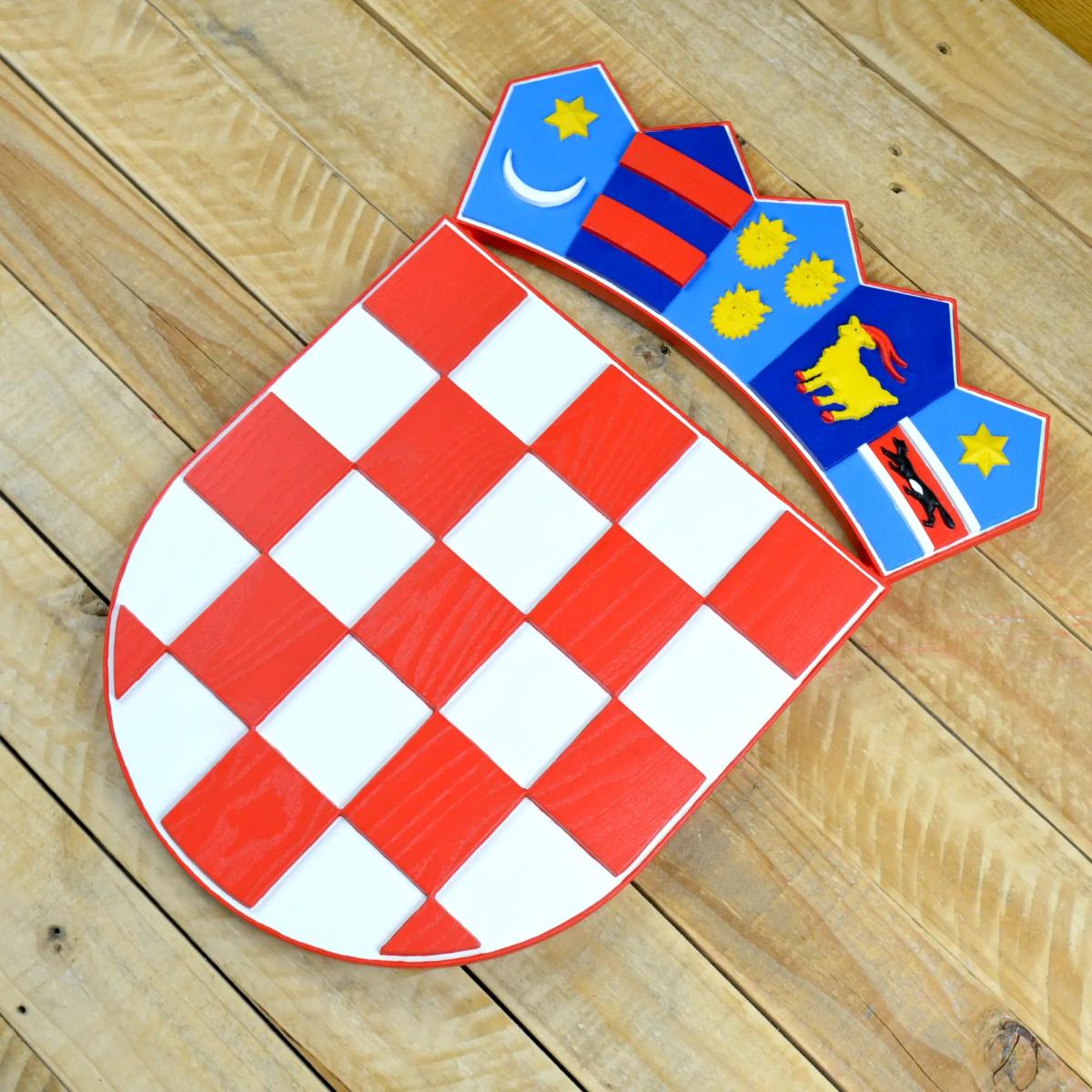 Croatian national emblem made of solid wood - 3D relief