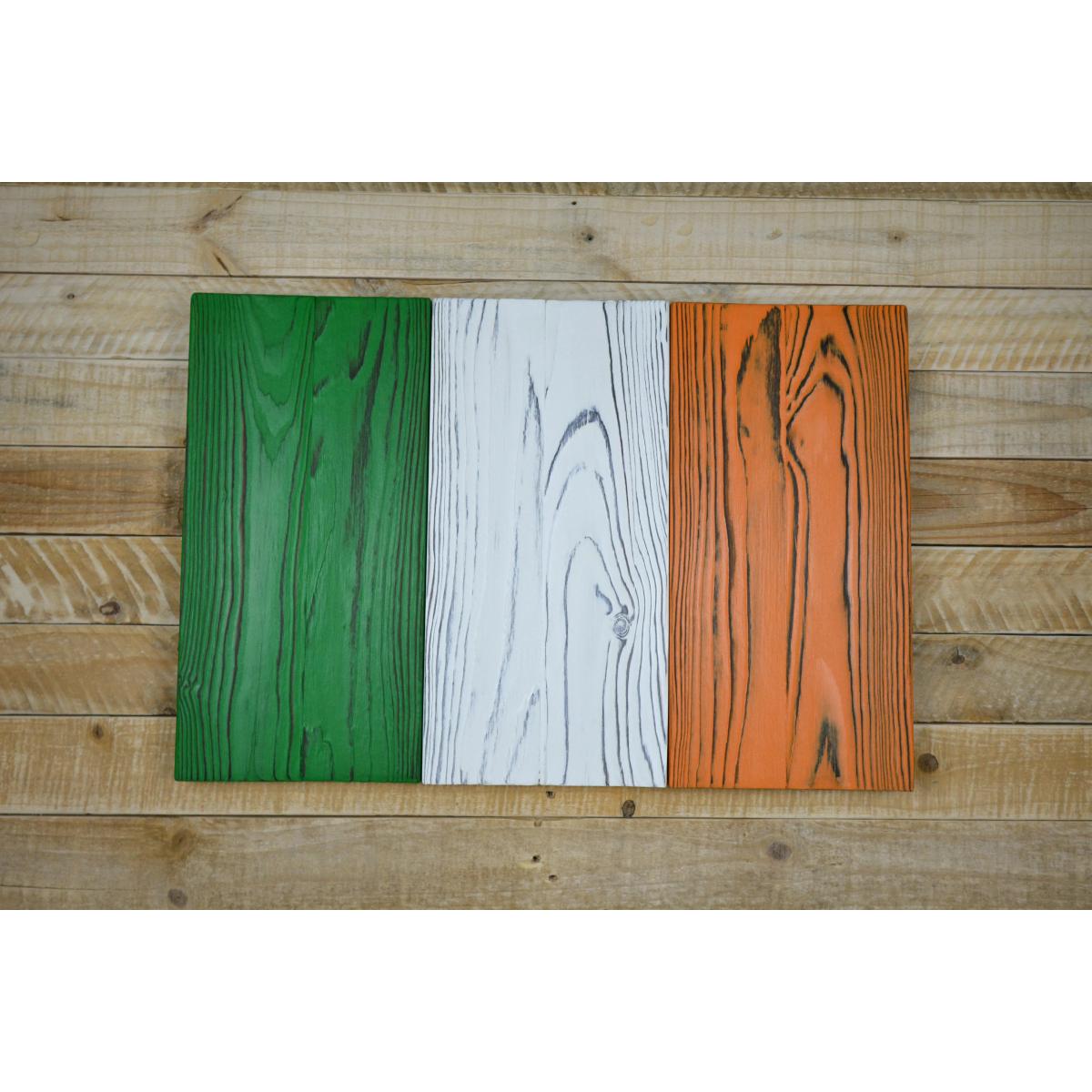 Irish Flag: Deeply Burned Wood, Traditional Artisan Craft