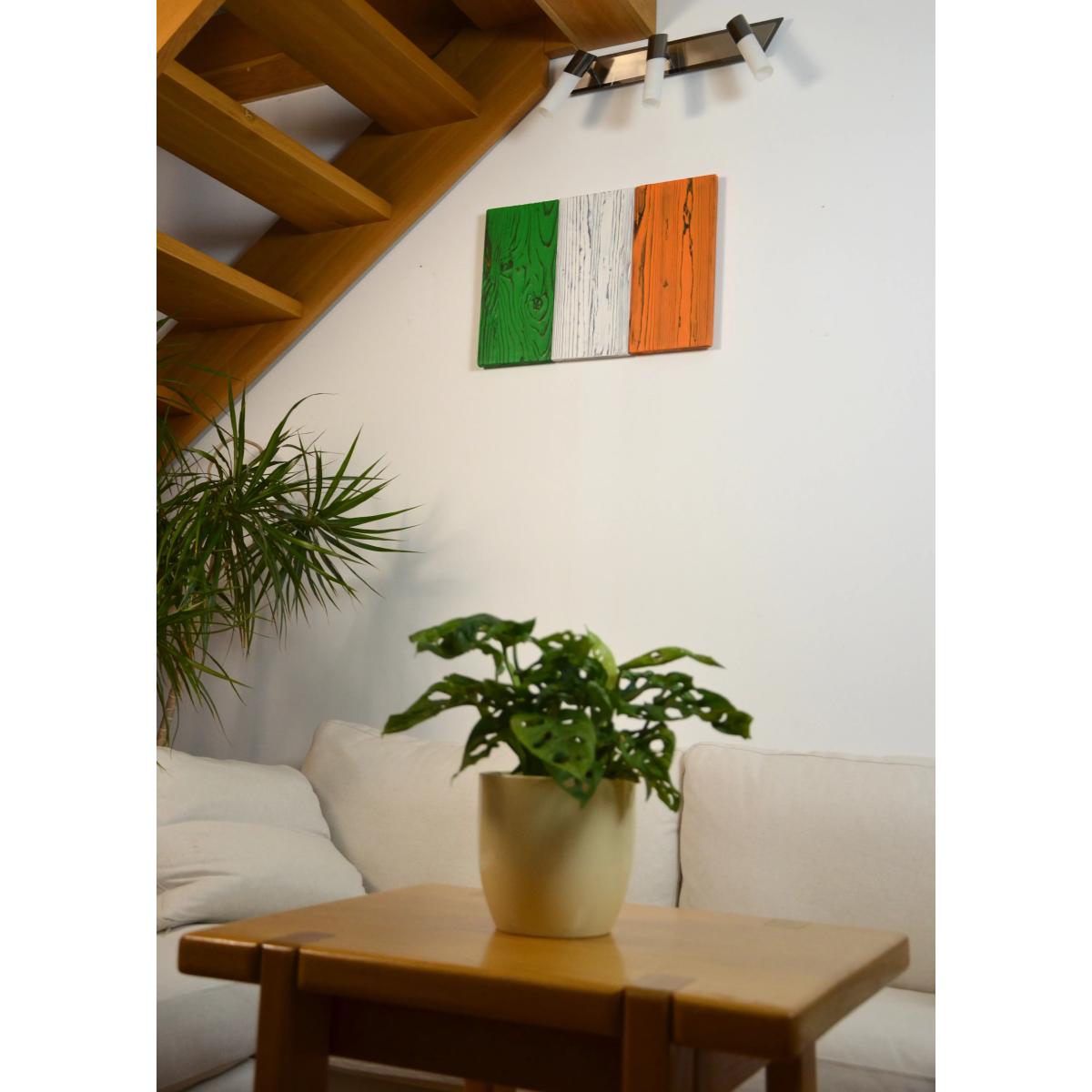 Irish Flag: Deeply Burned Wood, Traditional Artisan Craft