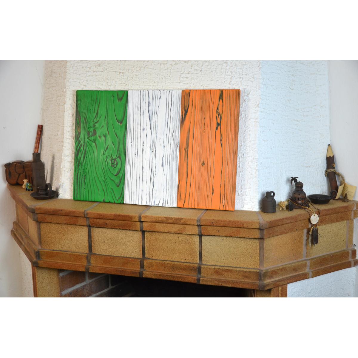Irish Flag: Deeply Burned Wood, Traditional Artisan Craft