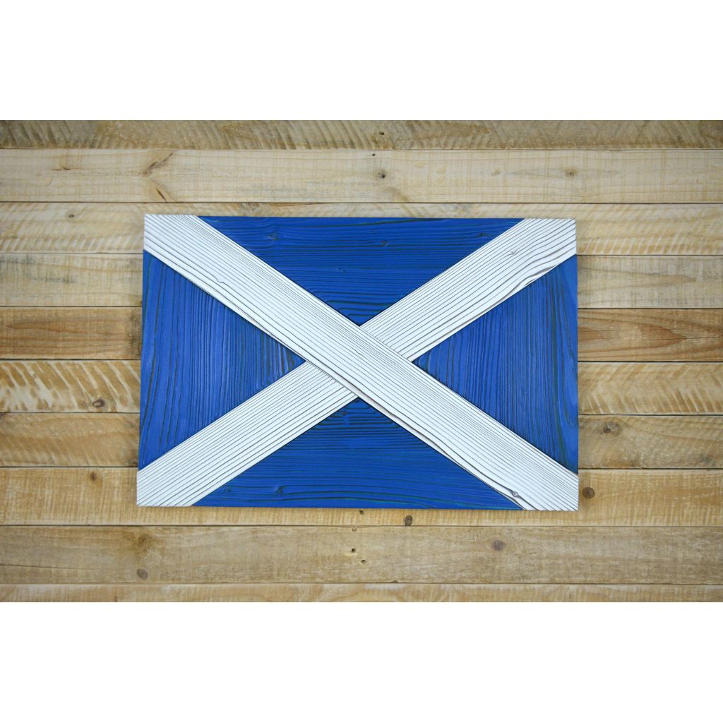 Scottish Flag: Artisanal Wood, Deeply Burned Elegance