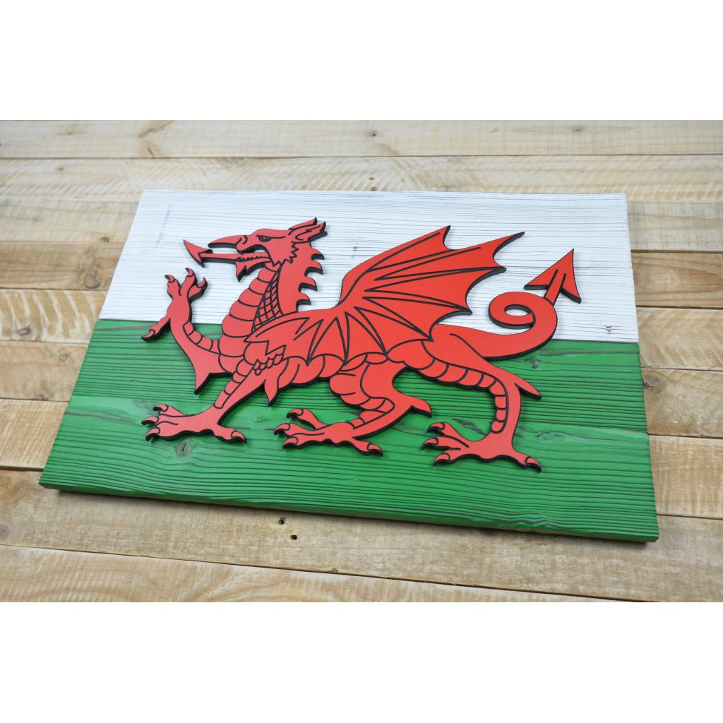Welsh Flag in Wood: Handcrafted, Deeply Burned Art