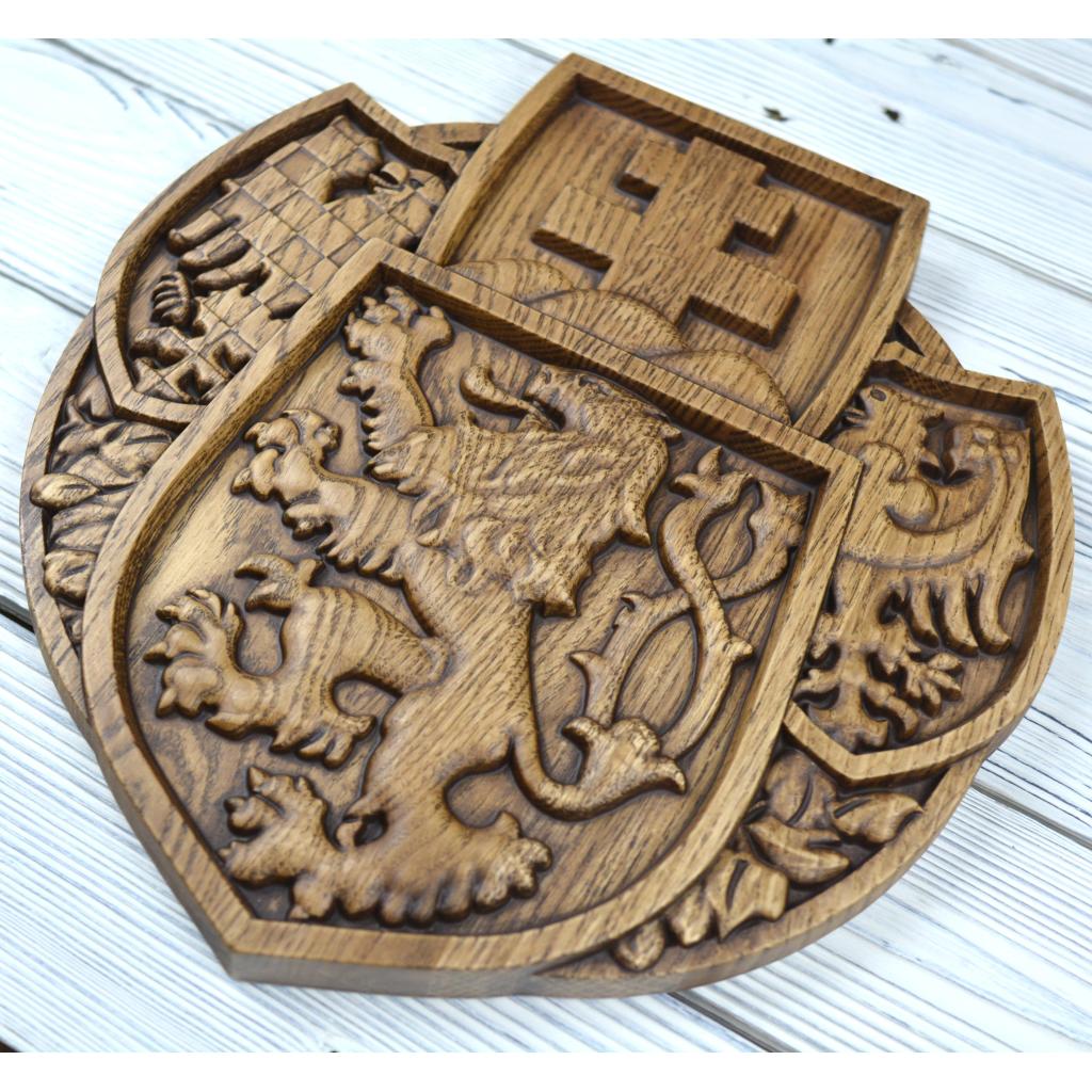 3D znak Československé legie, masivní dřevo s detaily