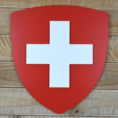 Swiss Coat of Arms: Traditional Elegance in Painted Wood