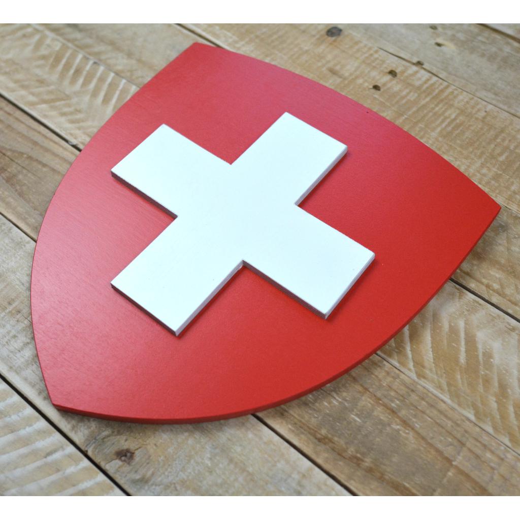 Swiss Coat of Arms: Traditional Elegance in Painted Wood