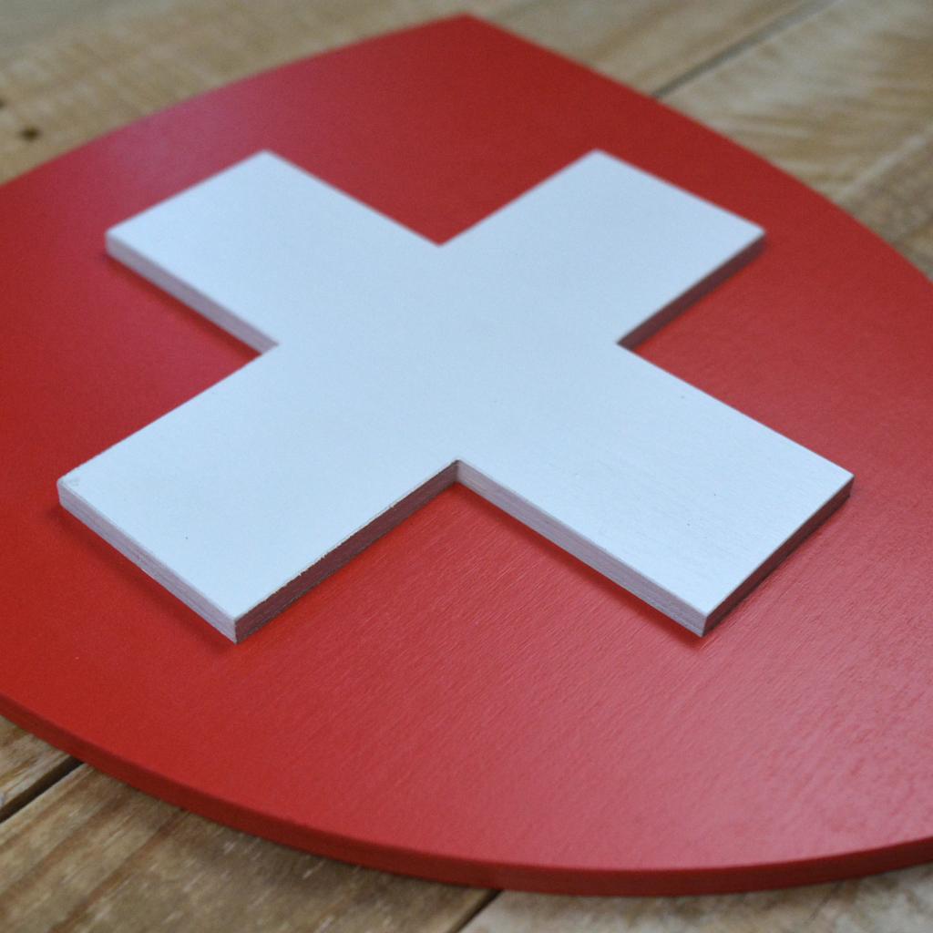 Swiss Coat of Arms: Traditional Elegance in Painted Wood