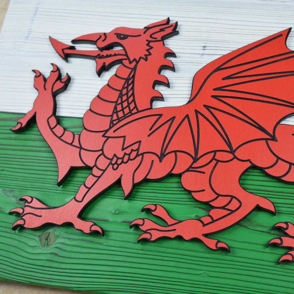 Welsh Flag in Wood: Handcrafted, Deeply Burned Art