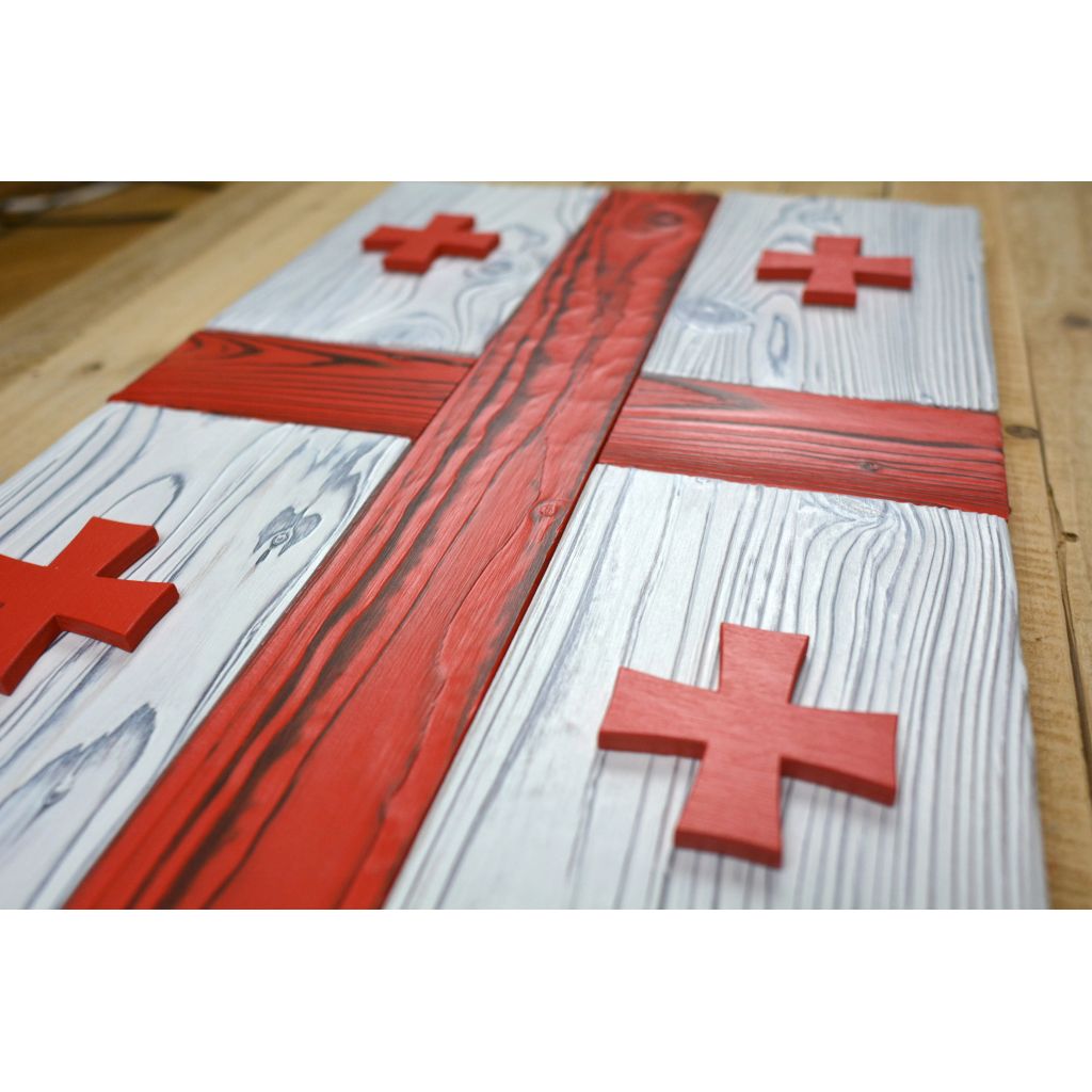 Georgian Wooden Flag: Artisan Craft, Deeply Burned Wood